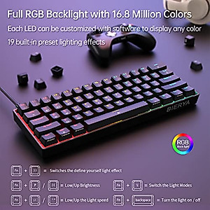DIERYA DK61E Mechanical Gaming Keyboard, 60% Percent Keyboard w/Hot-swappable, PBT Keycap, Full Keys Programmable, N-Key Rollover, RGB Backlit, USB-C, Ultra-Compact Mini Wired Keyboard w/Blue Switch