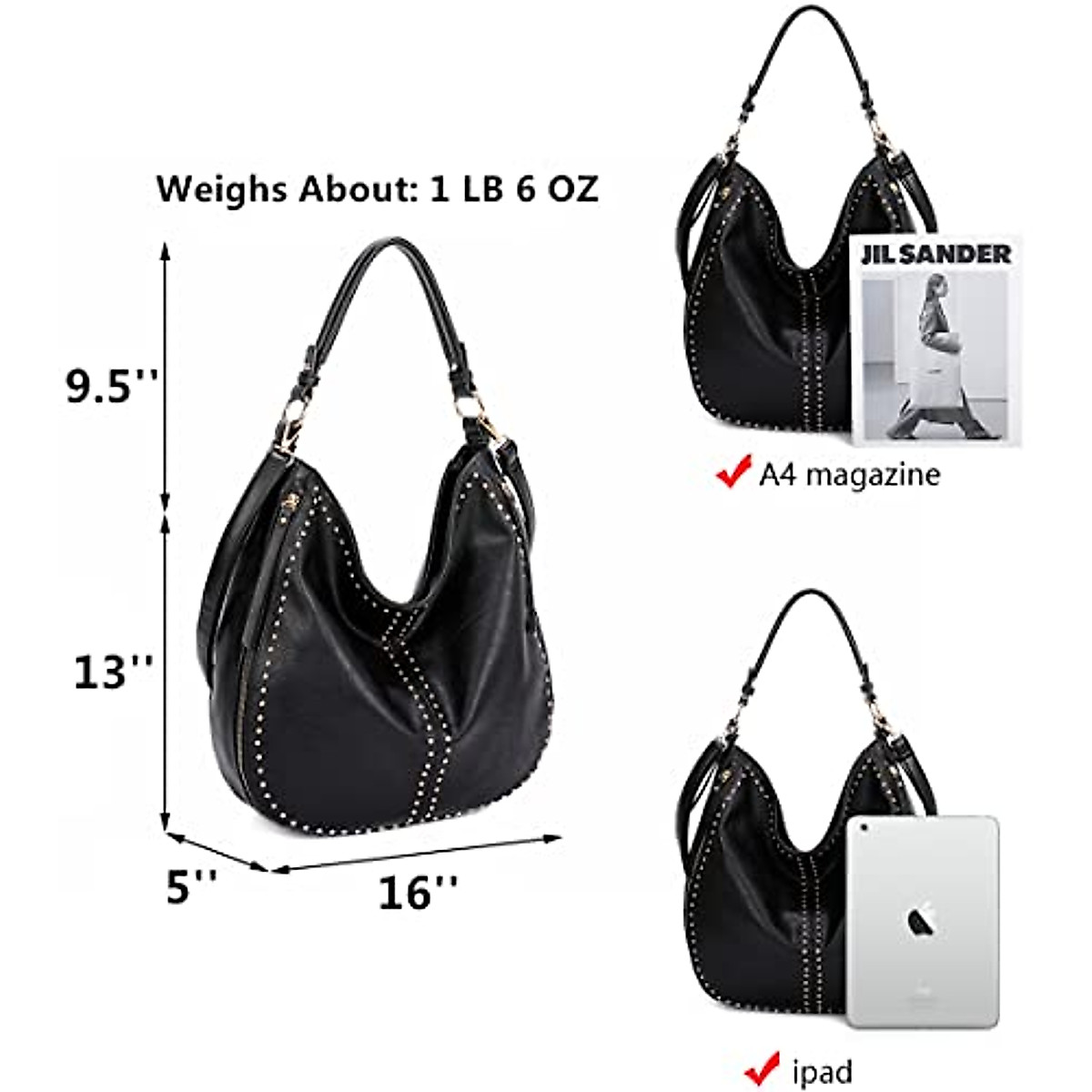 Concealed Carry Extra Large Hobo Bag Crossbody Purse Shoulder Bag Handbag Wallet Faux Leather Women Tote (Black)
