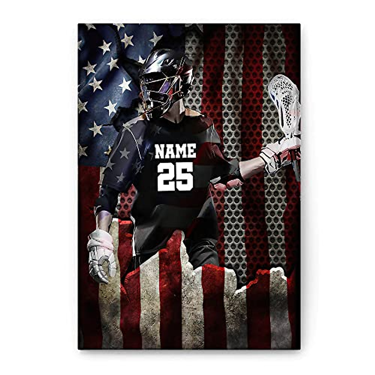 OhaPrints Personalized Lacrosse Poster & Framed Canvas, Lacrosse Player Us Flag Home Office Decor, Custom Name & Number Living Room Bedroom Aesthetic Wall Art Gift For Son, Boy, Men