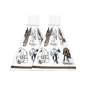 CyCoShower Hanging Hand Towels Kitchen Towel Watercolor Brown and White Horse Equestrian Competition Bathroom Hand Towels with Loop Tie Towels Soft,Absorbent Tea Bar Towels,2pcs