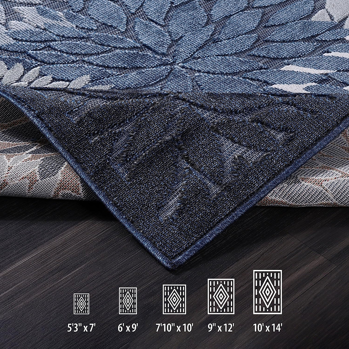 CAMILSON Indoor/Outdoor Rug, Navy Blue 5x7 Floral Exotic Tropical Area Rugs for Indoor and Outdoor patios, Easy-Cleaning Non-Shedding Living Room, Garden and Kitchen Washable Outside Carpet (5 x 7)