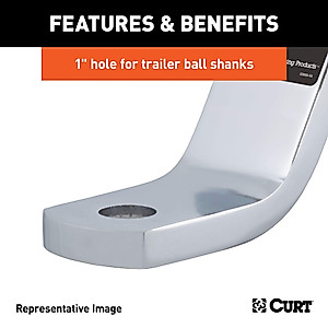 CURT 45296 Chrome Class 3 Trailer Hitch Ball Mount, Fits 2-Inch Receiver, 7,500 lbs, 1-Inch Hole, 4-Inch Drop, 2-In Rise