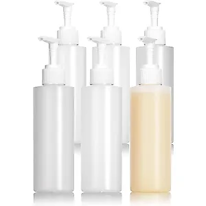 JUVITUS 4 oz Clear Natural Refillable Plastic Squeeze Bottle with White Lotion Pump Dispenser (6 Pack)
