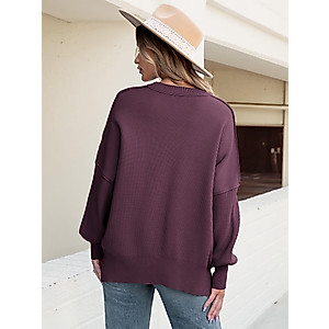 ANRABESS Women Crewneck Batwing Long Sleeve 2024 Fall Oversized Side Slit Ribbed Knit Pullover Sweaters Top Cozy Outfits Fuchsia Medium
