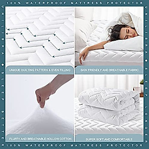 Queen Size Waterproof Mattress Protector Quilted, Breathable Ultra-Soft Filling Mattress Pad, Fitted Deep Pocket Mattress Cover Fits 6''-25'' Mattress