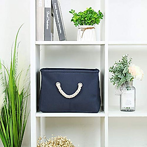 uxcell Fabric Storage Basket with Dual Handles, Collapsible Storage Bins for Toys Laundry Clothes Storage, Home Organizer for Bedroom Office Closet Dark Blue Large