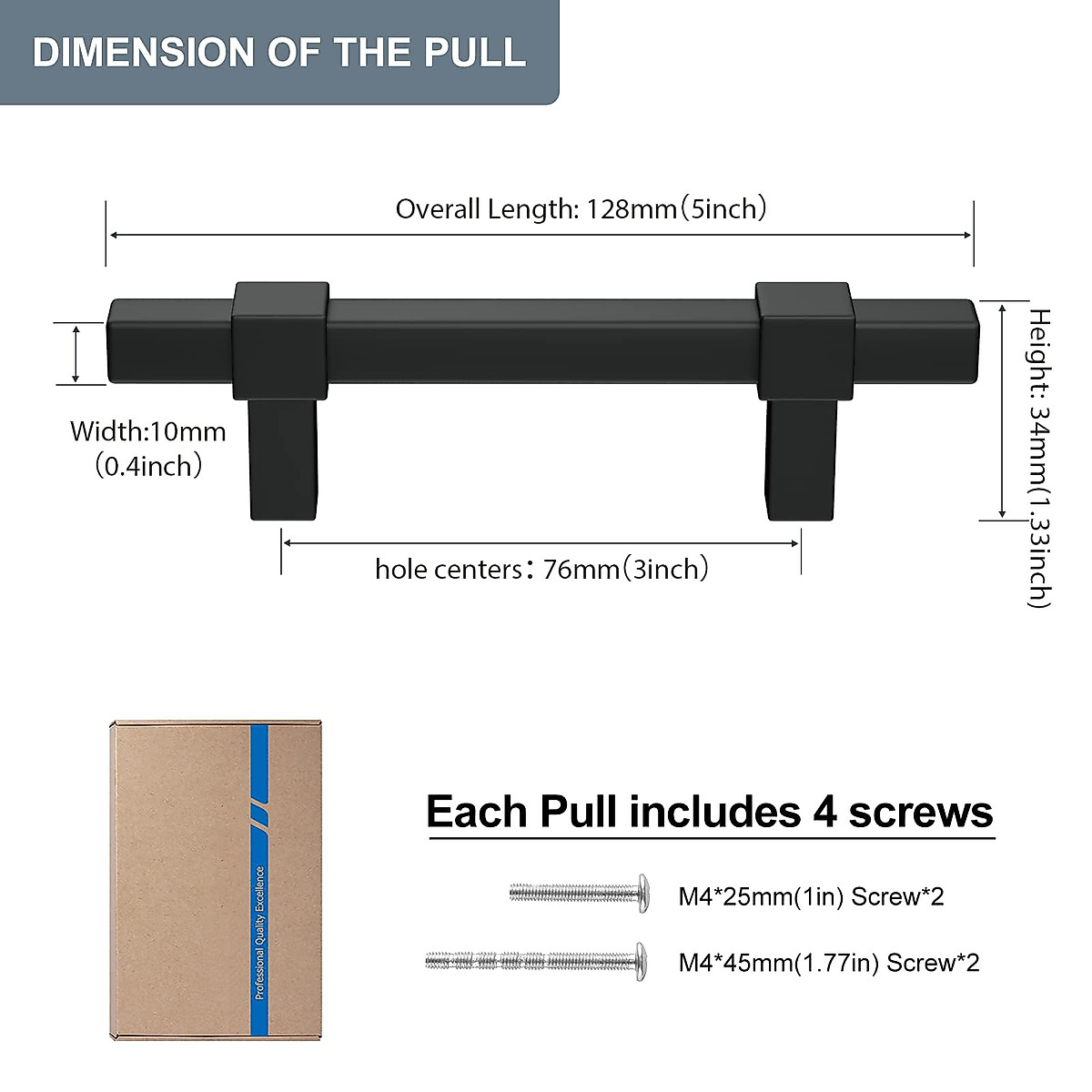 goldenwarm 10 Pack Cabinet Handles Matte Black Cabinet Pulls 3 Inch Hole Center Drawer Pulls Modern Bar Dresser Handles for Bathroom Kitchen Bedroom, Zinc Alloy