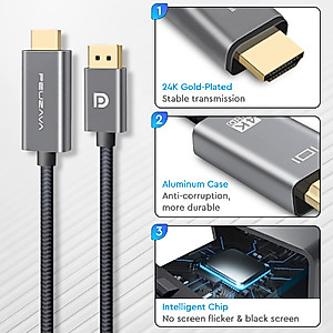 PEUZAVA 4K DisplayPort to HDMI Cable 6ft, Premium DP to HDMI Braided High Speed Cord Compatible with Computer Desktop Laptop PC Monitor Projector HDTV