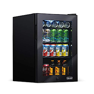 NewAir Beverage Refrigerator Cooler with 90 Can Capacity - Mini Bar Beer Fridge with Right Hinge Glass Door - Cools to 34F - AB-850B - Black