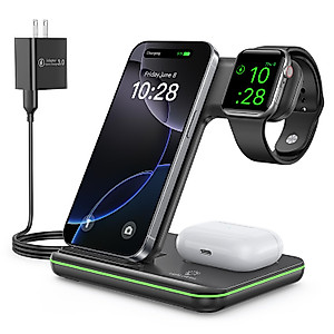 WAITIEE Wireless Charger 3 in 1, 15W Fast Charging Station for Apple iWatch 6/5/4/3/2/1,AirPods Pro,for iPhone14/13 Pro/Pro Max/12/11/X/Xr/Xs/8/Samsung Galaxy Phone Series (No Watch Charging Cable)