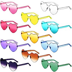 TOODOO 11 Pairs Heart Shaped Rimless Sunglasses Candy Color Sunglasses Heart Sunglasses Bachelorette Party Sunglasses Summer Eyewear for Women Men Trendy Party Favor(Candy Colors)