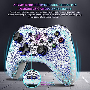 Joso Wireless Game Controller for PS4, Nintendo Switch, PC, iOS, Android, with LED Light, Dual Vibration/6-Axis Motion Sensor/Macro Programming/Turbo, Gamepad for Android, iPhone, with Phone Holder