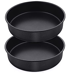 P&P CHEF 8 Inch Round Cake Pan Set of 2, Non-Stick Cake Baking Pans for Birthday Wedding Layer Cakes, Stainless Steel Core & Leak Proof, Sturdy & Healthy, Black