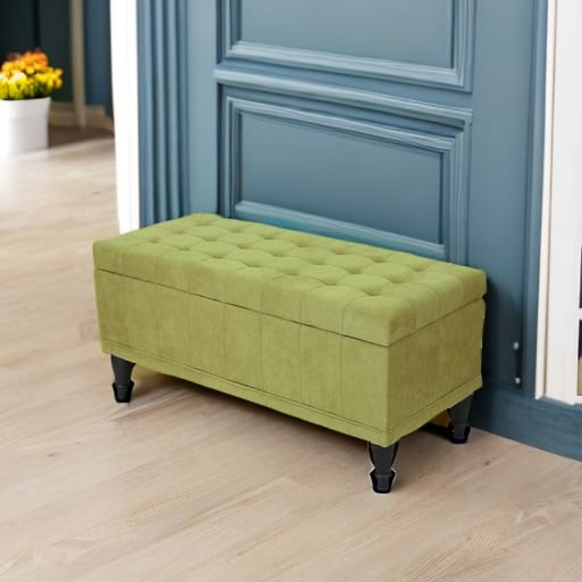 Homebeez Home Decor Ottoman,41.9 Inch Tufted Storage Bench Rectangular Footrest Stool for Entryway, Living Room and Bedroom, Green