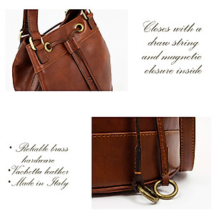 Time Resistance Leather Bucket Bag Full Grain Real Leather Tote Bag for Women