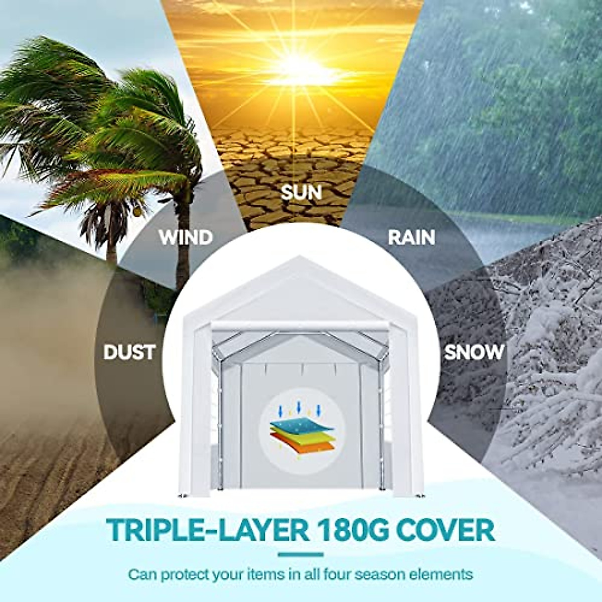 ADVANCE OUTDOOR Adjustable 10x20 ft Heavy Duty Carport Car Canopy Garage Shelter Party Wedding Boat Tent with Removable Window Sidewalls and Doors, Adjustable Height from 9.5ft to 11ft, White