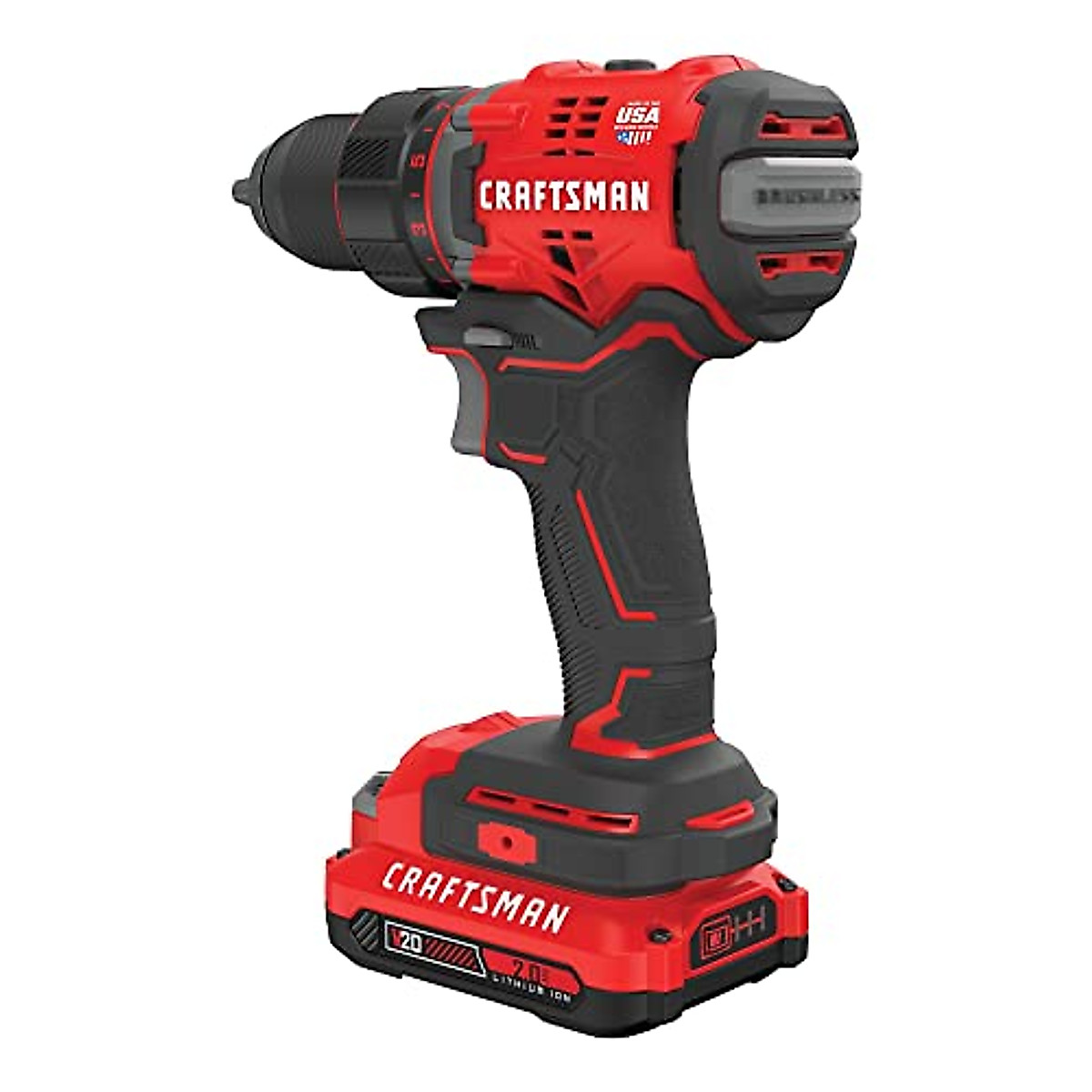 CRAFTSMAN 20V MAX Cordless Drill Driver, 1/2 Inch Keyless Chuck, 2 Batteries and Charger Included (CMCD720D2)