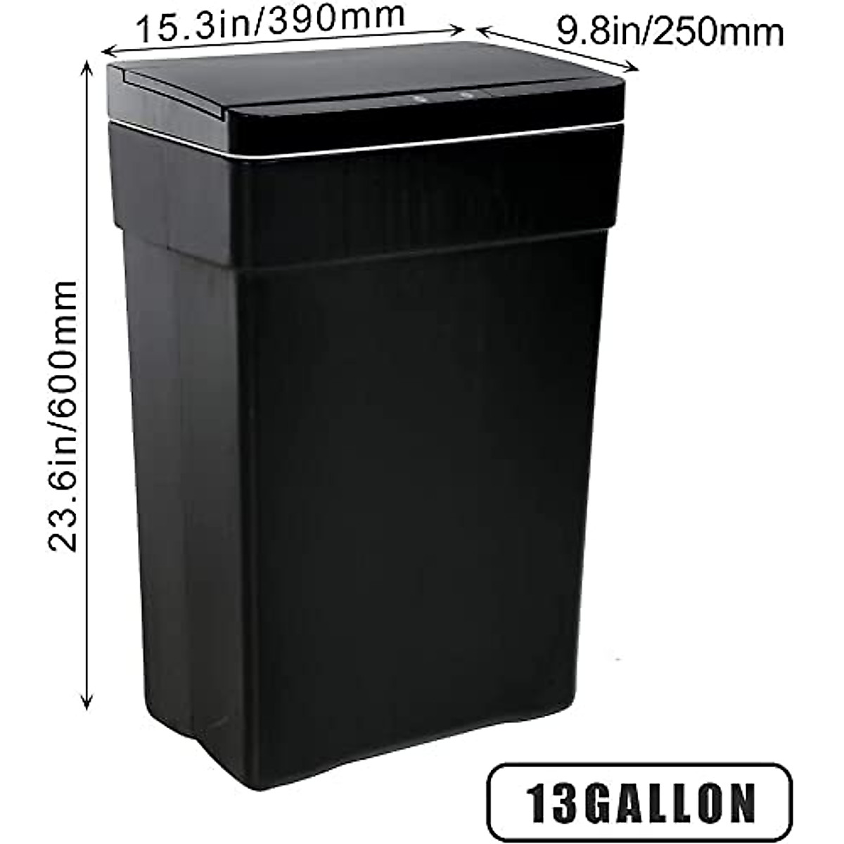 TTY Store 2-Pack 13 Gallon Kitchen Plastic Trash Can, Electronic Motion Sensor Automatic Garbage Can Trash Bin with Lid,50 Lt Garbage Bin for Office Kitchen Bathroom Living Room (TC-P4692-black)
