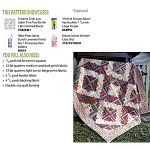 Bundle of Creative Grids Log Cabin Trim Tool for 8" Finished Blocks Quilt Ruler (CGRJAW1) and Country Retreat Log Cabin Pattern by Cut Loose Press