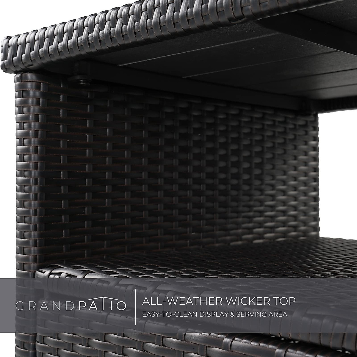 Grand patio Wicker Storage Cabinet Outdoor Waterproof Buffet Cabinet Patio Bar Table with Two Doors and Shelves Wicker Sideboard for Garden Kitchen Pool Dark Brown