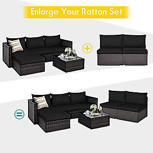 Tangkula 2 PCS Outdoor Wicker Armless Sofa, Patio Rattan Sectional Sofa Set w/2 Thick Seat Cushions and 2 Back Cushions, Additional Seats for Balcony Garden Patio Poolside (Black)