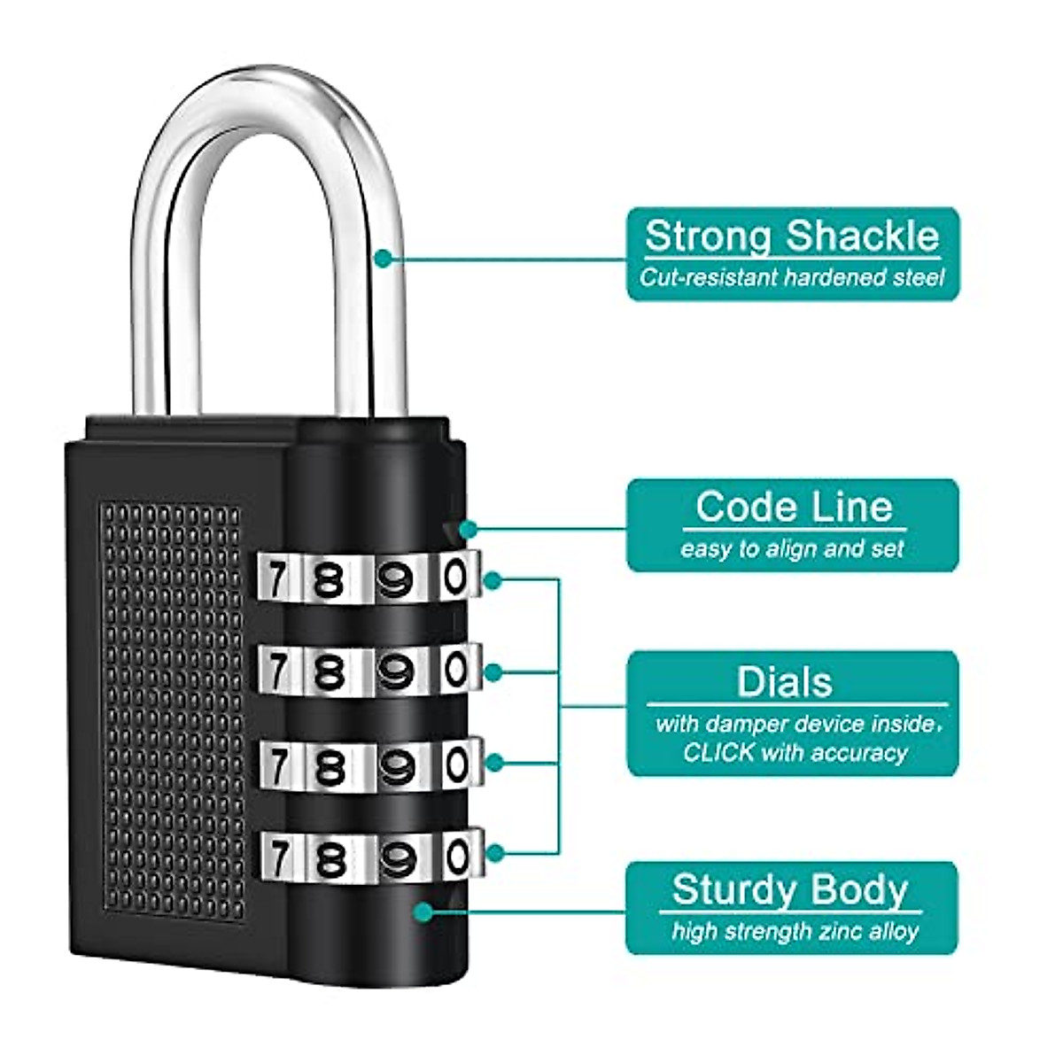ZHEGE Gym Lock, 4 Digit Combination Lock for Locker, Fence, School, Toolbox, Hasp Storage (Black)