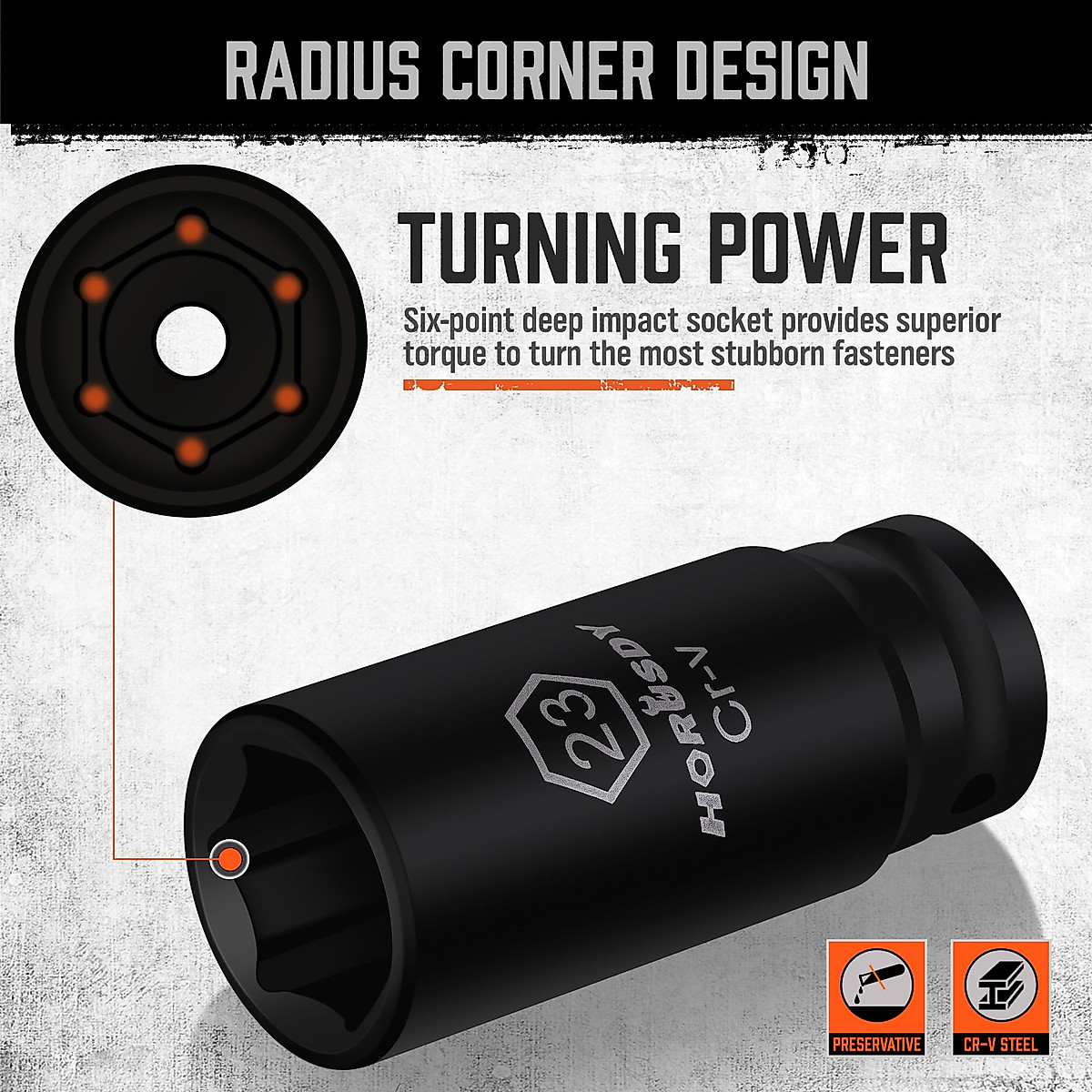 HORUSDY 20-Piece 1/2 Impact Socket Set | Metric (10mm - 24mm) | 6 Point Impact Socket Set 1/2 Drive with Case | Cr-V Steel | 3", 5", and 10" Impact Extension Bars
