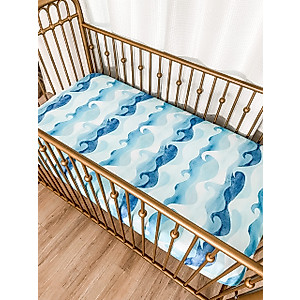 Ocean Wave Fitted Crib Sheet, Made from Viscose from Bamboo and Spandex Material, Fits Standard Crib and Toddler Mattresses, by Florida Kid Co.
