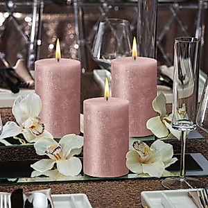BOLSIUS Pink Shimmer Metallic Pillar Candles 4 Pack - 2.75 X 5 Inches - Premium European Quality - includes Natural Plant-Based Wax - Unscented Dripless Smokeless 60 Hour Party & Wedding Candles
