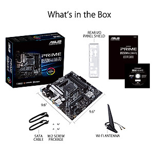 ASUS Prime B550M-A WiFi AMD AM4 Zen 3 Ryzen 5000 & 3rd Gen Ryzen Micro ATX Motherboard (PCIe 4.0, WiFi 6, ECC Memory, 1Gb LAN, HDMI 2.1/D-Sub, 4K@60HZ, Addressable Gen 2 RGB Header and Aura Sync)