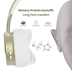 Bluetooth Headphones, Riwbox XBT-90 Foldable Wireless Bluetooth Headphones Over Ear Hi-Fi Stereo Wireless Headset with Mic/TF Card and Volume Control Compatible for PC/Cell Phones/TV/ipad (White&Gold)