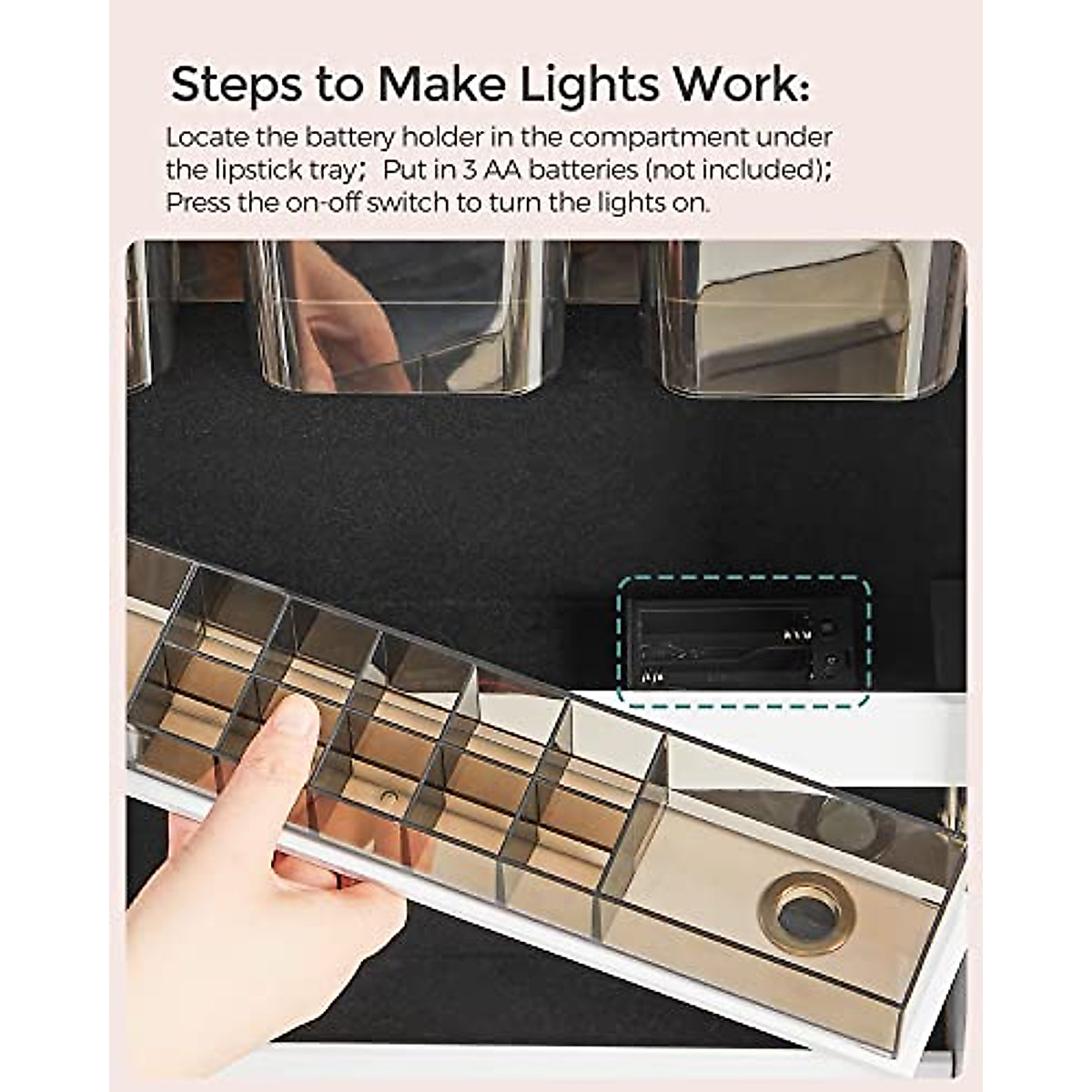 SONGMICS Mirror Jewelry Cabinet Armoire Organizer, Wall or Door Mount Storage Cabinet with Full-Length Frameless Lighted Mirror, Built-in Makeup Mirror, 2 Drawers, Lockable, White UJJC013W01