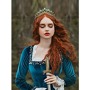 SWEETV Emerald Wedding Tiara for Women, Green Bridal Crown Princess Tiara Headband, Costume Party Accessories for Brithday Halloween Babyshower