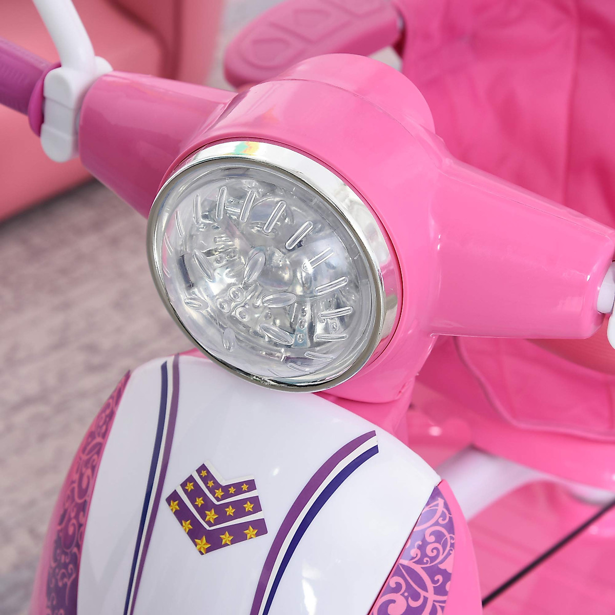 Qaba Children Ride-On Moped Tricycle with a Stylish Design & Interactive Music & Lighting Functions Pink