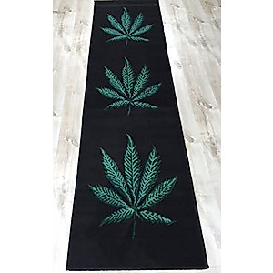 Modern Mary Jane Leaf Weed Marijuana Plant Carpet Theme Oriental Area Rug (2’ X 7’ Runner)