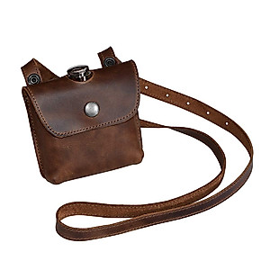 Hide & Drink, Liquor Flask Holder with Adjustable Strap (Bottle not Included) Travel Accessory, Full Grain Leather, Handmade, Bourbon Brown