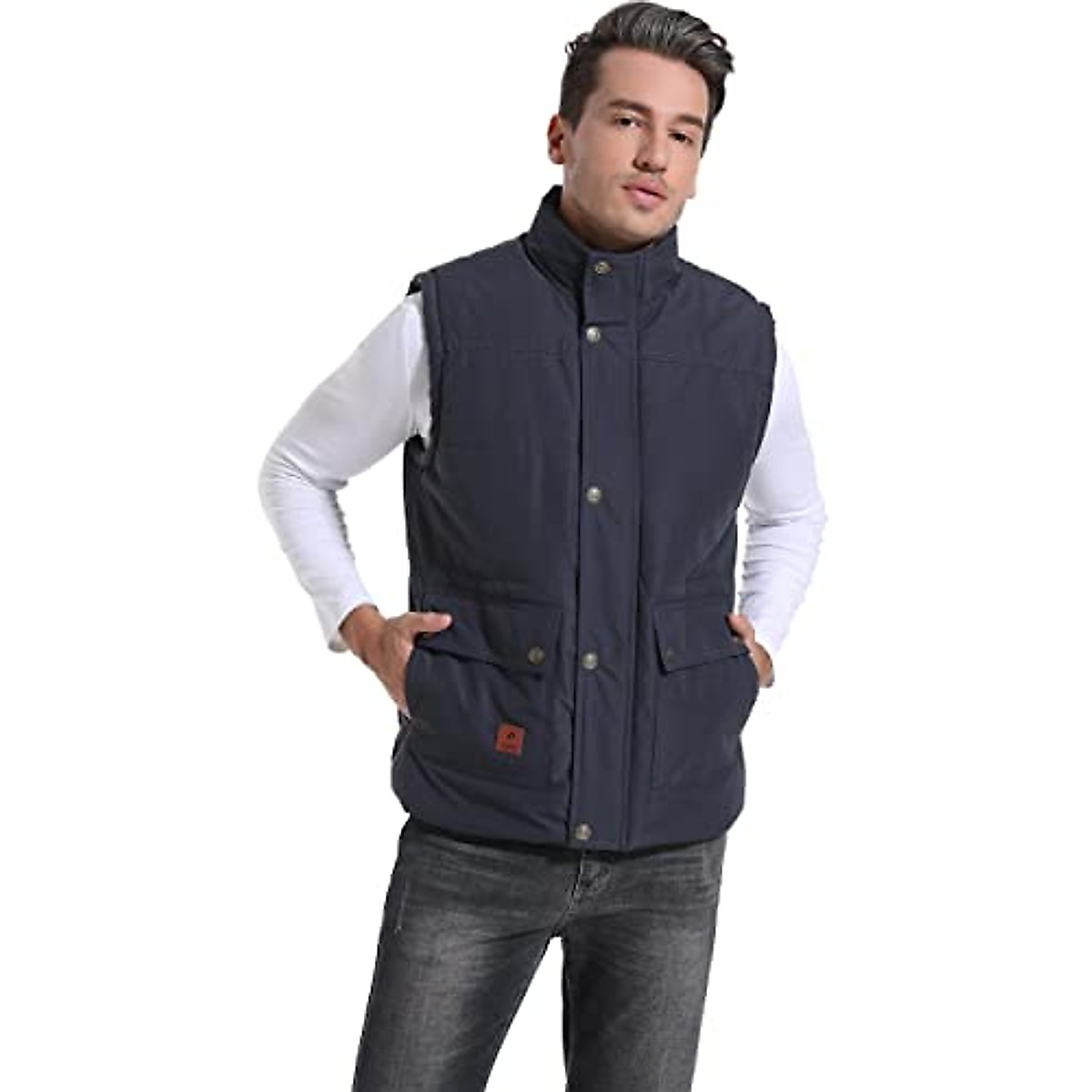 Flygo Men's Winter Warm Outdoor Padded Puffer Vest Thick Fleece Lined Sleeveless Jacket (Blue 2XL)