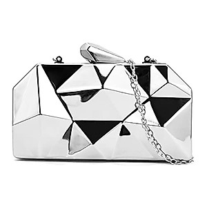 Tukaneeko Silver Evening Geometric Handbags Crossbody bags for Women Metal Clutch Purses for Parties Wedding with Chain