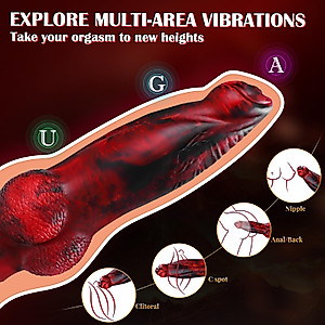 Thrusting Dildo Vibrator Sex Toys - 4IN1 Huge Monster Dildo with 7 Modes for U and G-spot, Thick Anal Dildos with Suction Cup, 8.8" Big Knot Fantasy Dildo Adult Sex Toys & Games for Women Men