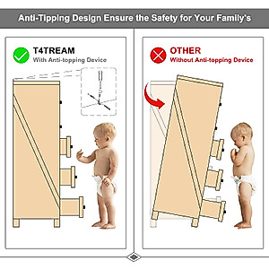 T4TREAM Farmhouse 5 Drawers Dresser Chests for Bedroom, Wood Rustic Tall Chest of Drawers, Dressers Organizer for Bedroom, Living Room, Hallway, Antique White