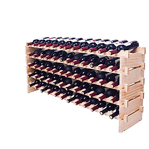 Solid Wood Wine Rack Modular Expandable Stackable Wine Storage Display Shelves (60 Bottles)