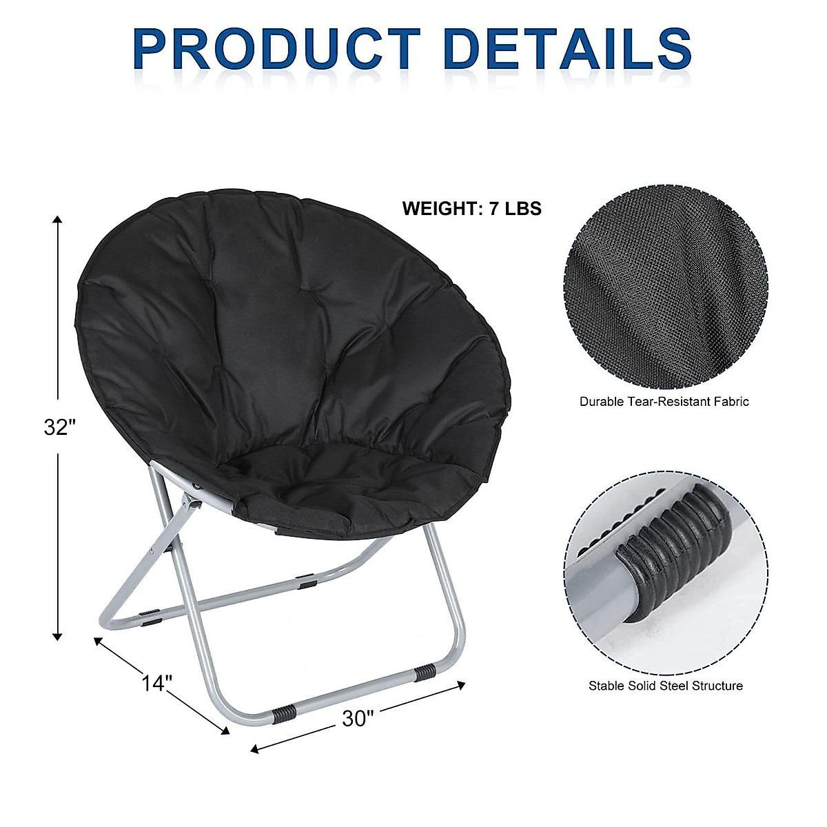 Oversized Moon Chair with Metal Frame, Comfy Chair for Outdoor, Saucer Chair for Courtyard, Cozy Faux Fur Lounge Chair, Black