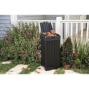Keter Baltimore 38 Gallon Trash Can with Lid and Drip Tray for Easy Cleaning-Perfect for Patios, Kitchens, and Outdoor Entertaining, 38 Gallons, Black