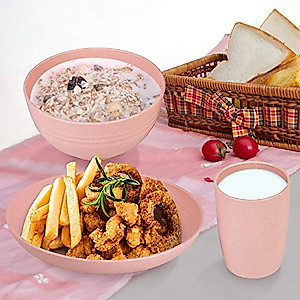 Cainfy Wheat Straw Dinnerware Sets for 4, 12PCS Unbreakable Lightweight Reusable Dinner Plates Camping Bowls Set for Kids, Dishwasher and Microwave Safe