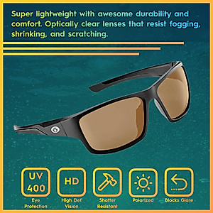 Flying Fisherman Sand Bank Wrap Around Polarized Sunglasses, Frame: Matte Black/Lens: Amber, One Size
