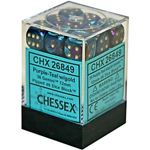 Chessex CHX26849 Dice - Gemini: 36D6 Purple/Teal/Gold