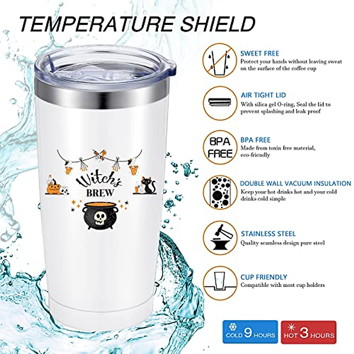 2 Pack Halloween Witch Tumbler Mug Cup, 20 oz Witch's Brew Dont Make Me Flip My Witch Switch Gothic Insulated Travel Coffee Cup, Novelty Funny Gift for Friend Sister Coworker, Includes Straw and Brush