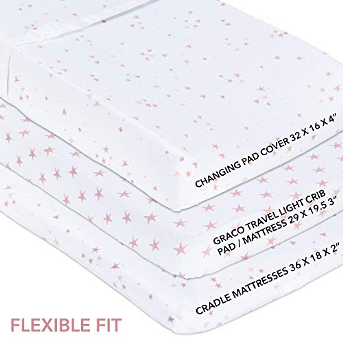 Changing Pad Cover - Cradle Sheet 100% Jersey Cotton 2 Pack for Baby Girl-Dusty Rose and Mauve Pink Stars
