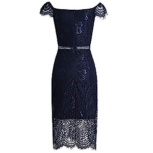 Women's Elegant Fixed V-Neck Classic Floral Lace Bodycon Cocktail Lace Dress (931B-1-3 Navy, XXL)