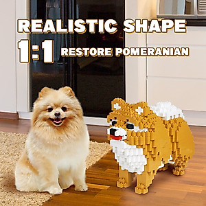 Dog Building Blocks Animal Dog Block Dog Building Set Animals Building Blocks 1:1 Life-Size Dogs Building Animal Set DIY 3D Block Toy Building Blocks for Kids Or Adult 1250PCS (Pomeranian)